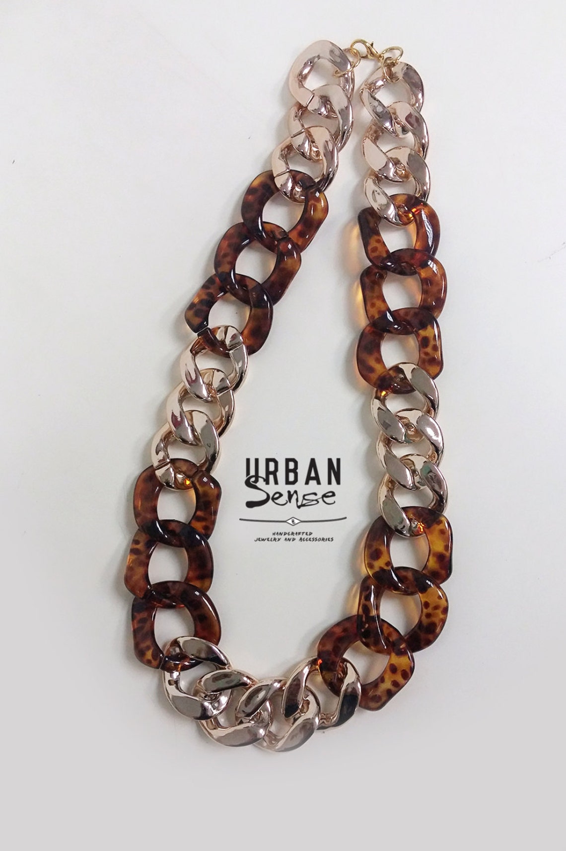 Gold and Tortoise Shell Chunky Chain Link Statement Necklace | Etsy