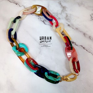 Chunky Multi-coloured Resin Chain Statement Necklace, Multicolor Chunky ...