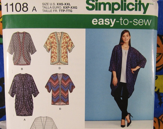 Simplicity 1108 Kimono Style Cardigan Sewing Pattern XXS-XXL - Etsy
