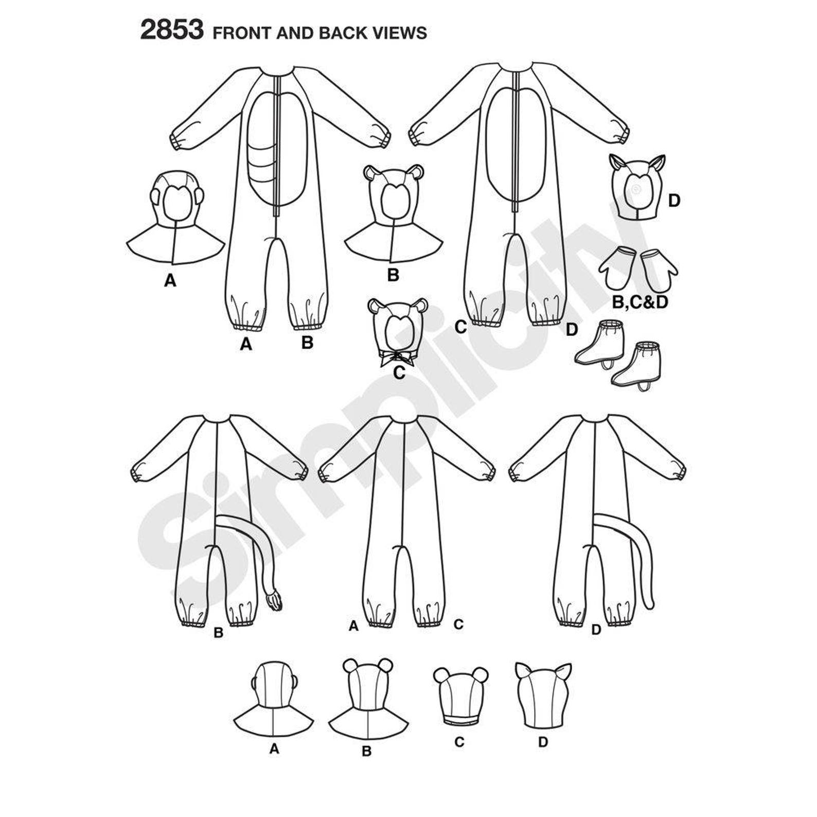Simplicity 2853 Kigurumi Cat Sewing Pattern Bear, Gorilla, Lion, and ...