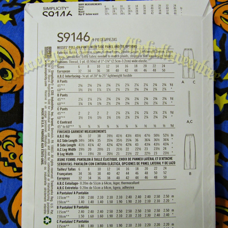 Simplicity 9146 Tie Pull on Pants Paperbag Sewing Pattern - Etsy