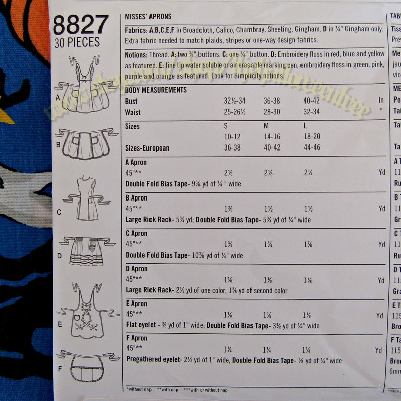Simplicity 8827 Vintage Style Apron Sewing Pattern Adult Sizes - Etsy