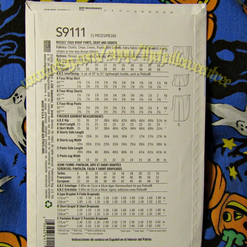 Simplicity 9111 Faux Wrap Pants Skirt & Shorts Sewing Pattern - Etsy