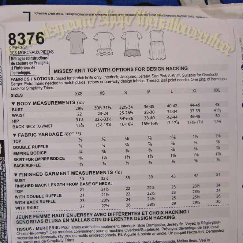 Simplicity 8376 Simple Knit Top Tshirt Pattern Hacking Sewing - Etsy