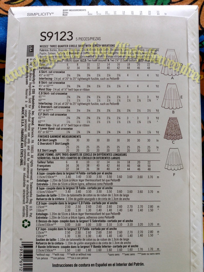 Simplicity 9123 Aka 1200 Boho Skirt Sewing Pattern Misses - Etsy