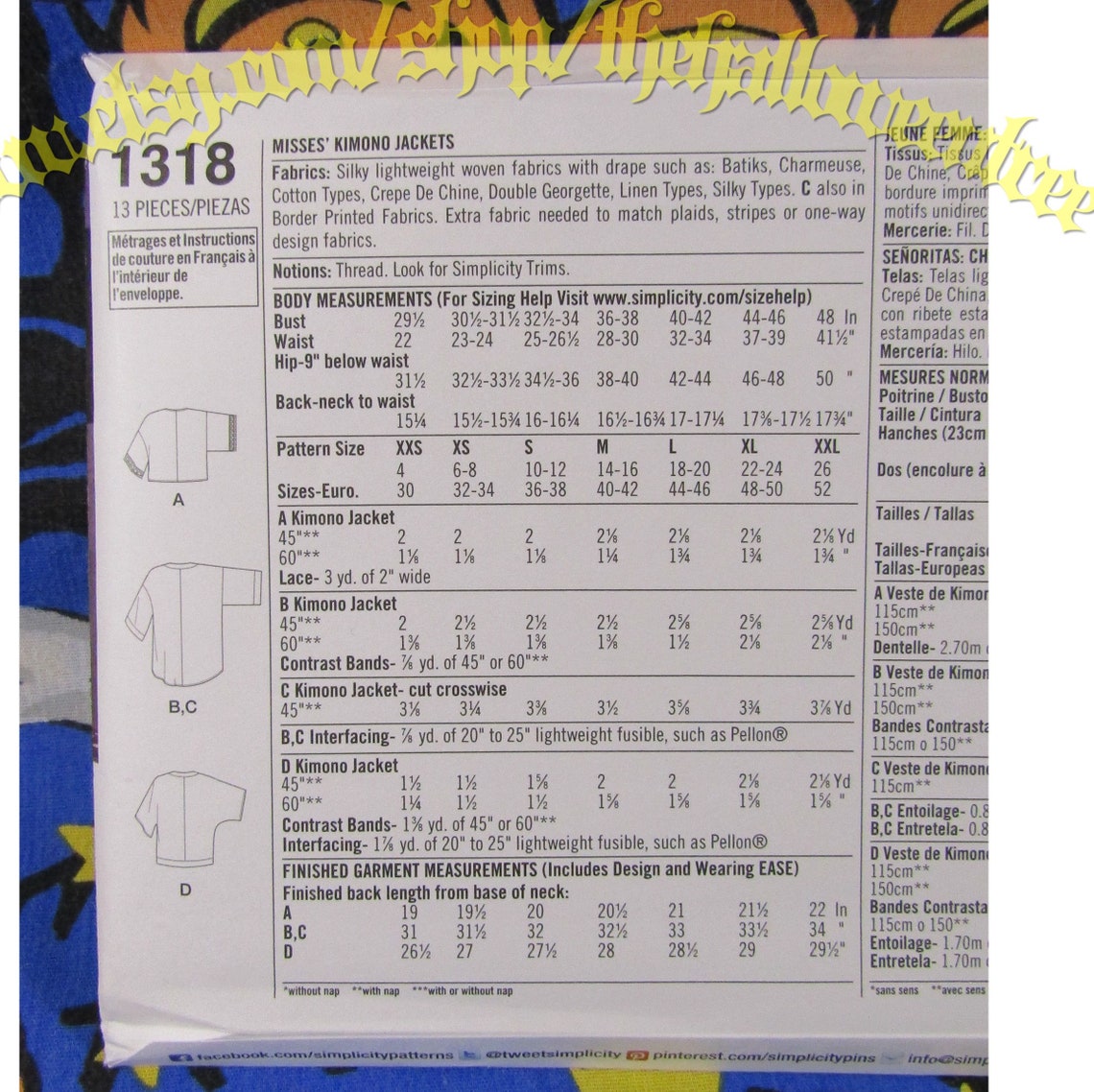 Simplicity 9124 Kimono Cardigan Sewing Pattern XXS-XXL S9124 - Etsy