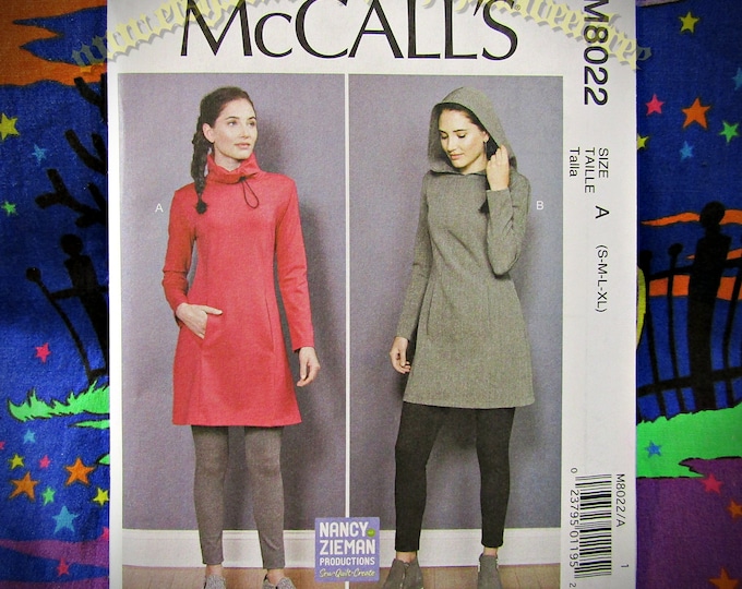 Mccalls 8022 Hoodie Tunic Top Hooded Dress Sewing Pattern | Etsy