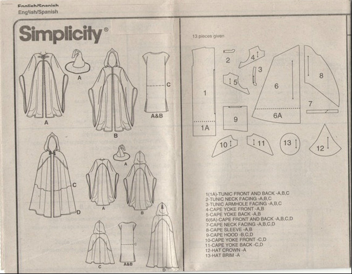 Simplicity 1582 Aka R11579 Cape Cloak Costume Sewing Pattern Adult ...