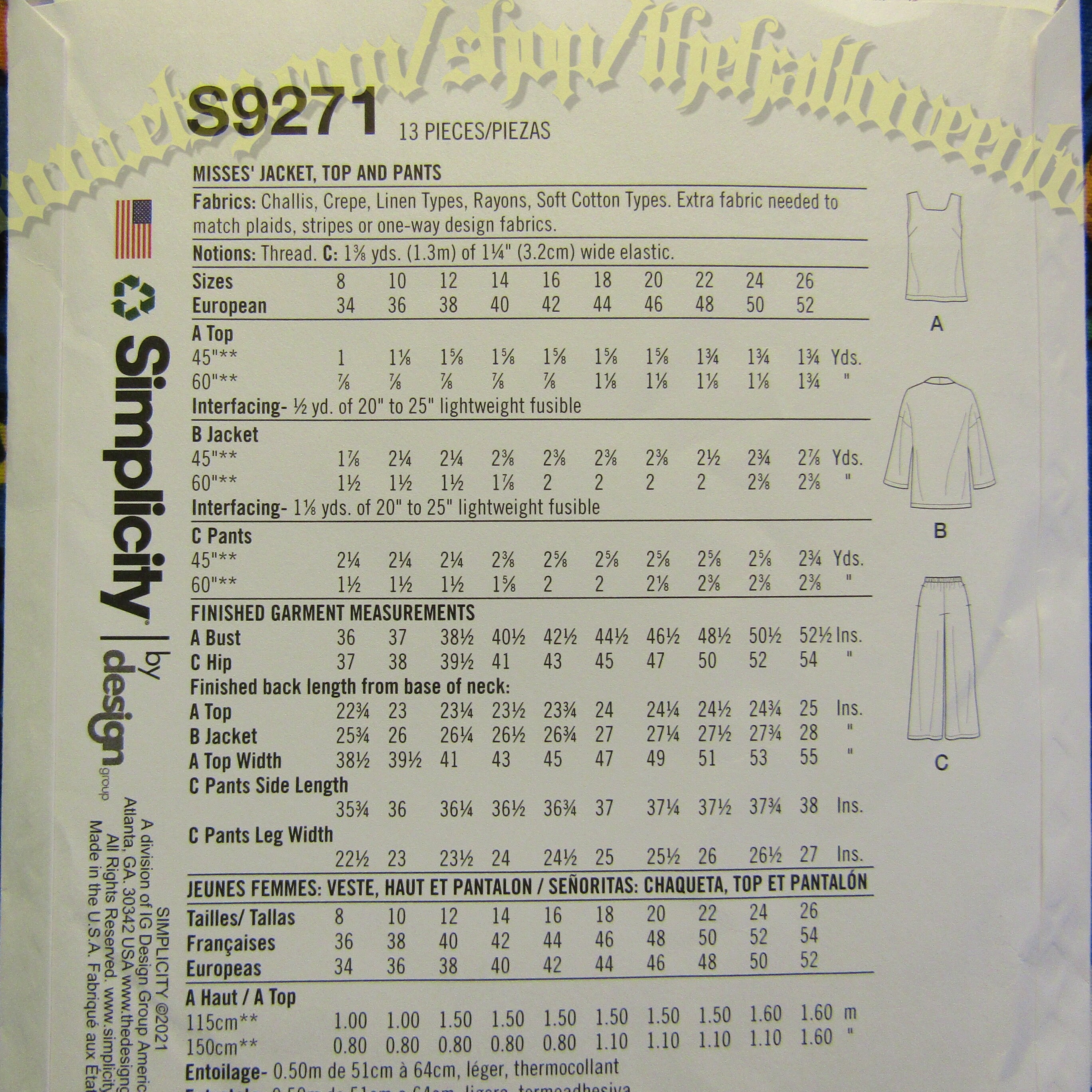 Simplicity 9271 Blouse Top Kimono Cardi Pants Sewing Pattern - Etsy UK