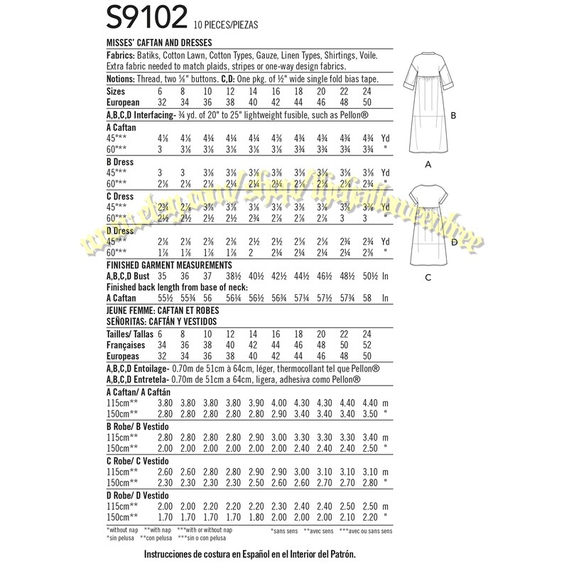Simplicity 9102 Caftan Summer House Dress Sewing Pattern Sizes - Etsy