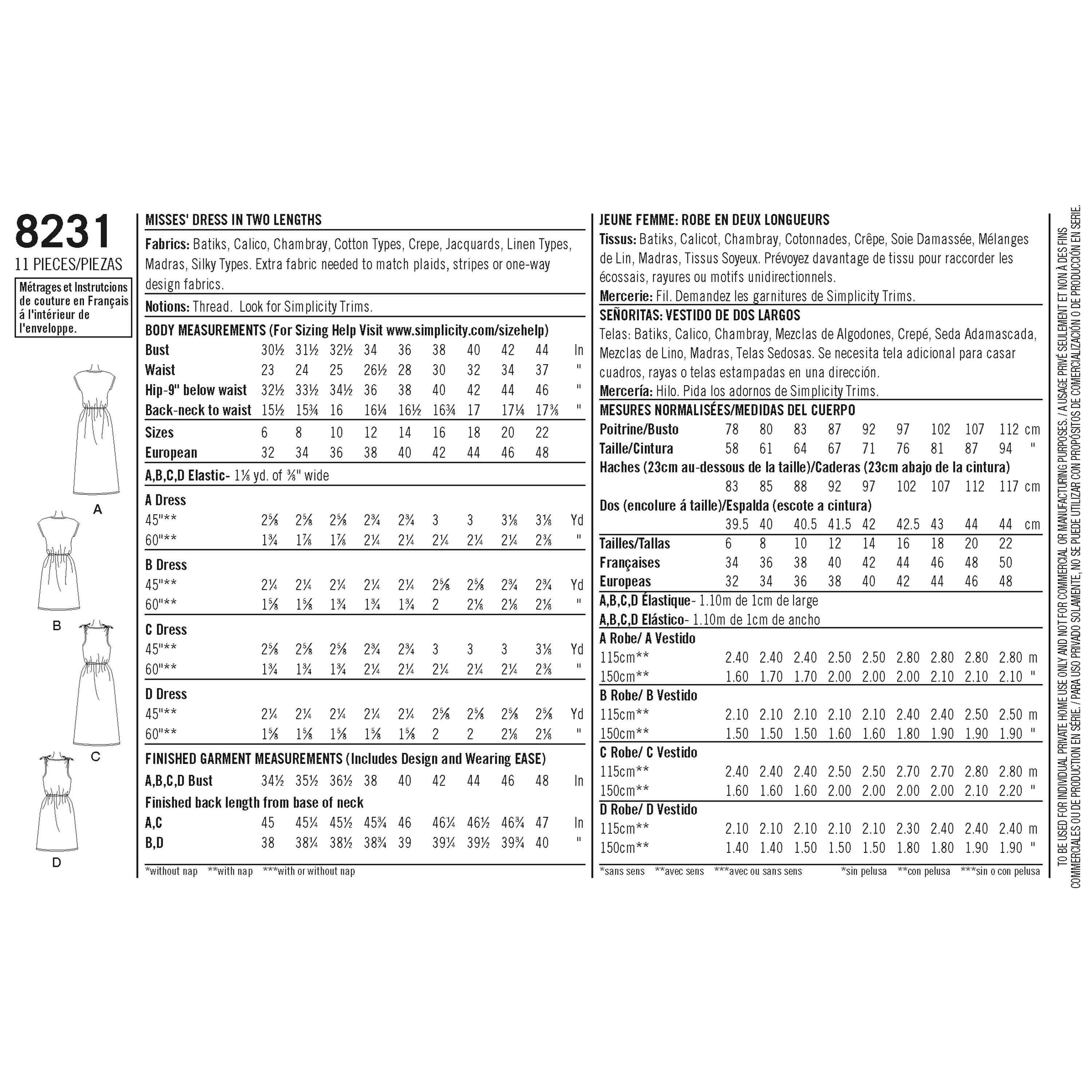 Simplicity 8231 Apron Dress Simple Dress Breezy Sewing Pattern - Etsy