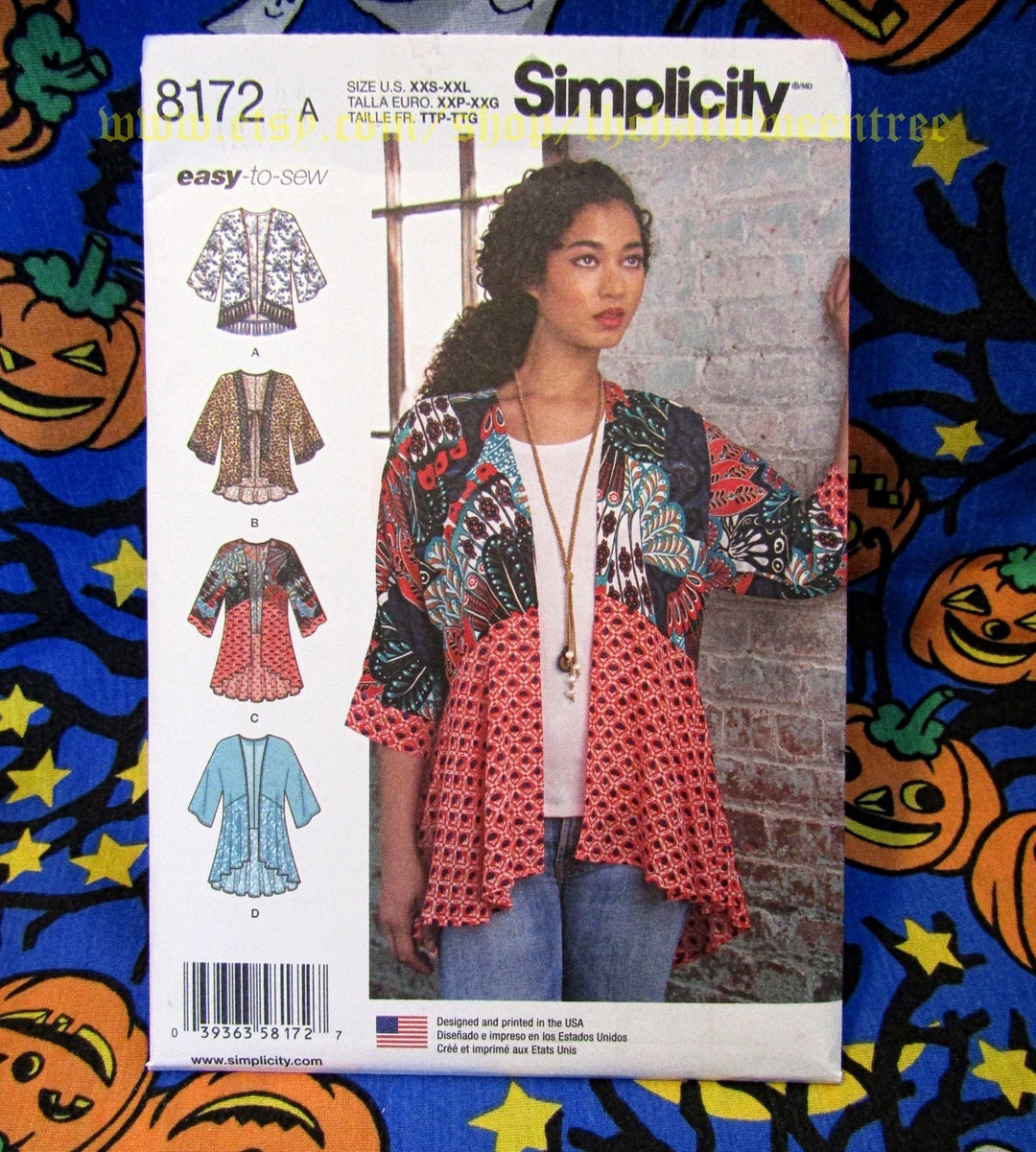Simplicity 8172 Kimono Style Cardigan Sewing Pattern XXS-XXL S8172 - Etsy
