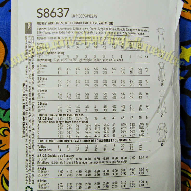 Simplicity 8637 Side Tie Wrap Dress Sewing Pattern Sizes 6-14 | Etsy