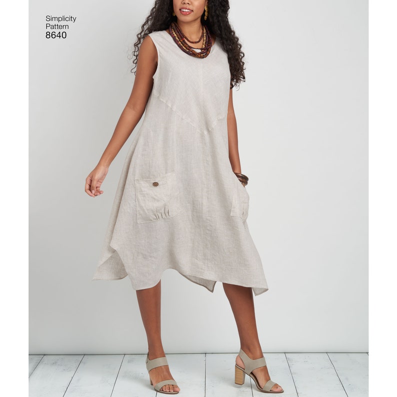 Simplicity 8640 Simple Lagenlook Tunic House Dress Handkerchief Sewing ...