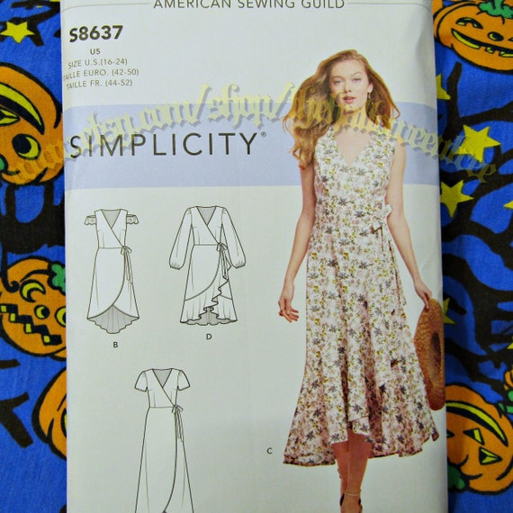 Simplicity 8637 Side Tie Wrap Dress Sewing Pattern Sizes 16-24 | Etsy