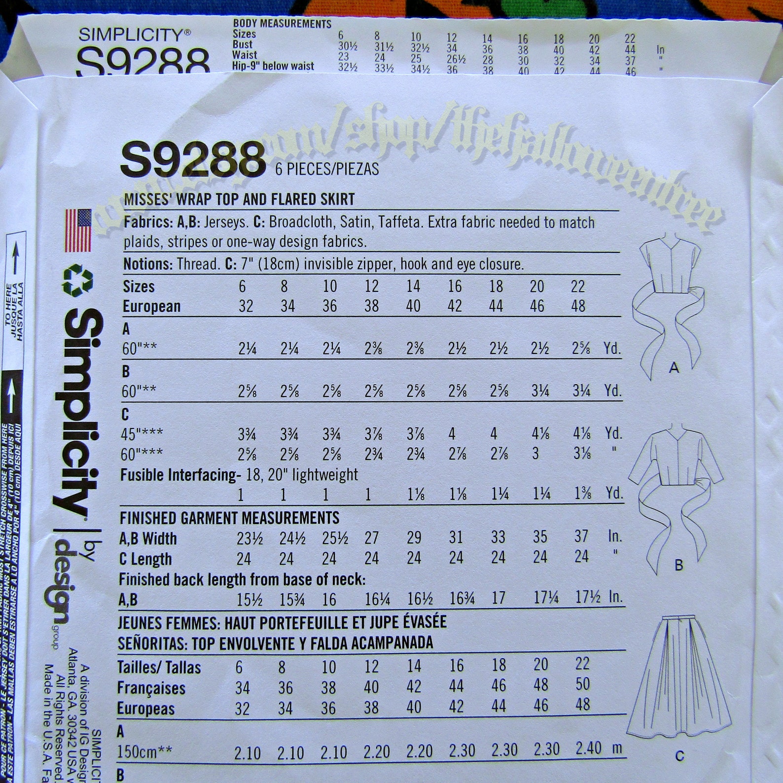 Simplicity 9288 e5 Vintage Style Tops & Skirt Sewing Pattern | Etsy