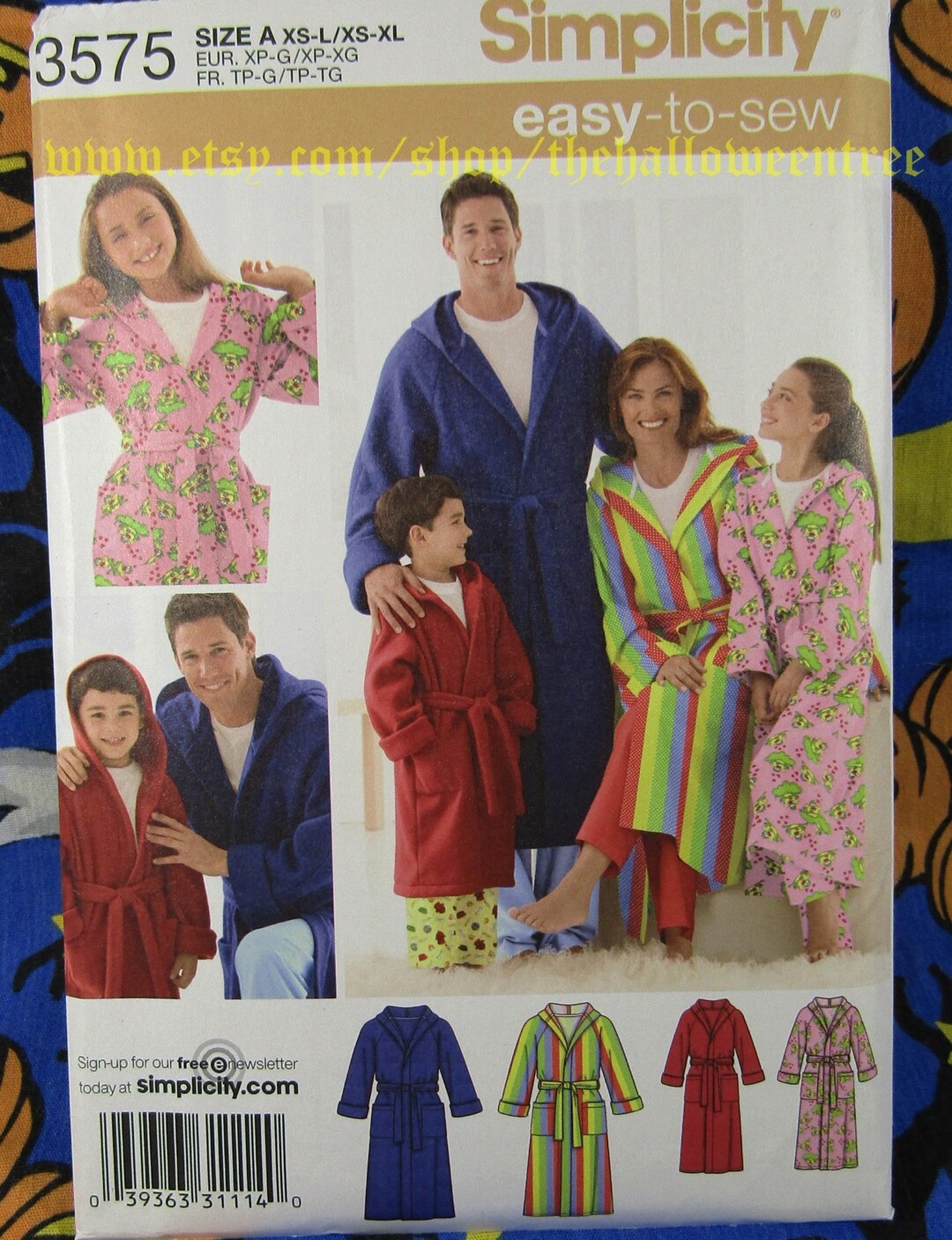 Simplicity 3575 Hooded Bath Robe Housecoat Sewing Pattern Child Teen ...