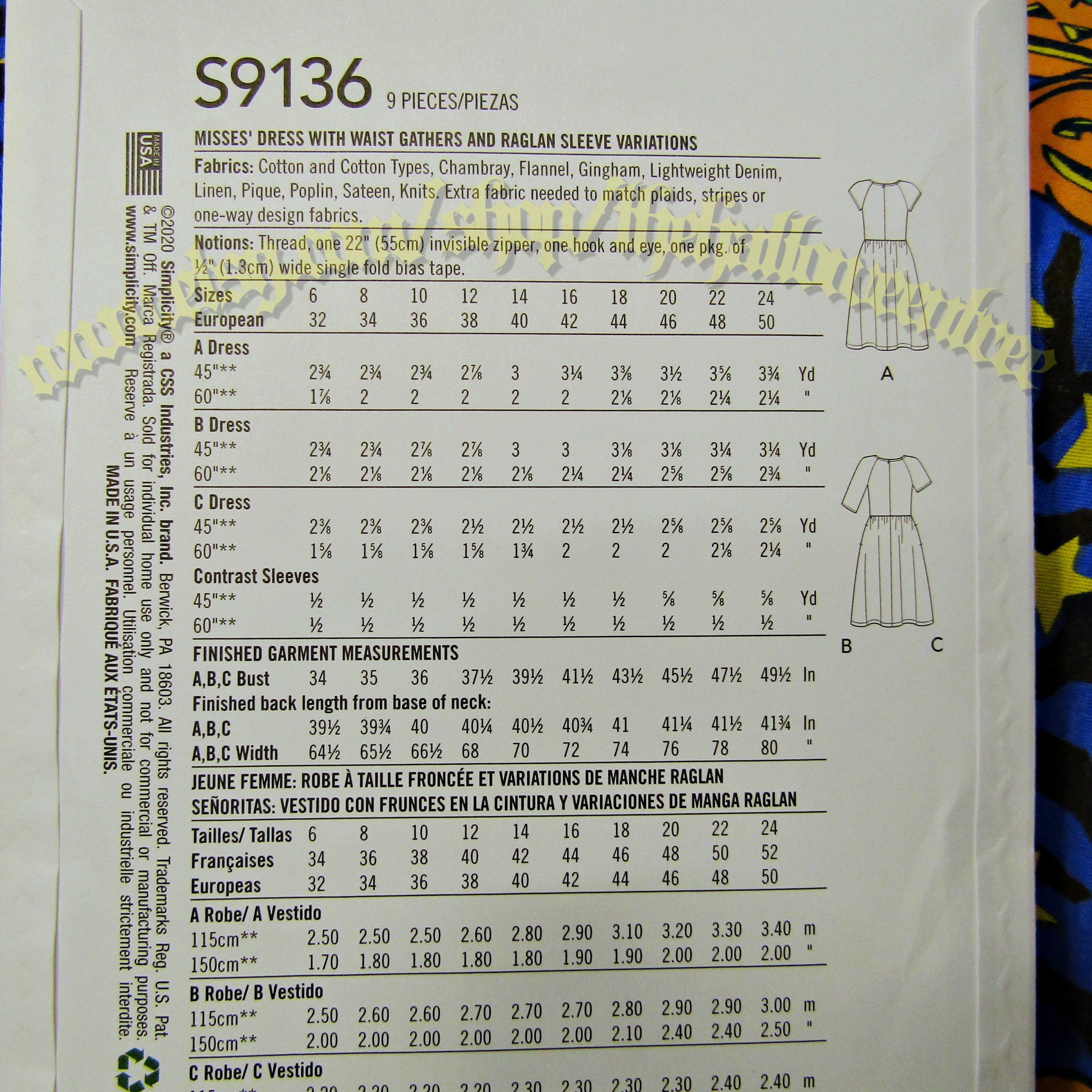 Simplicity 9136 Simple to Make Easy Raglan dress Sewing | Etsy