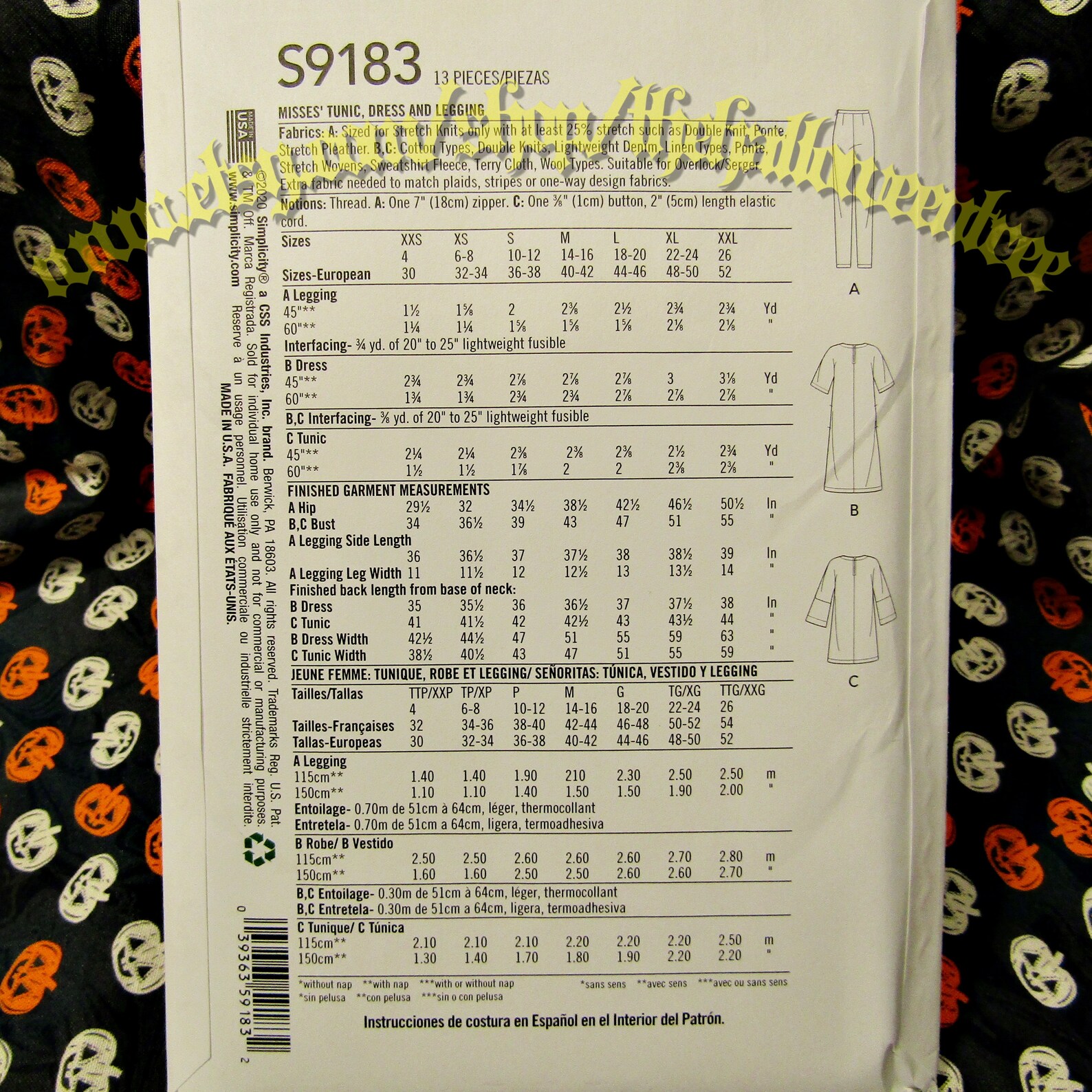 Simplicity 9183 Tunic Dress and Leggings Sewing Pattern - Etsy