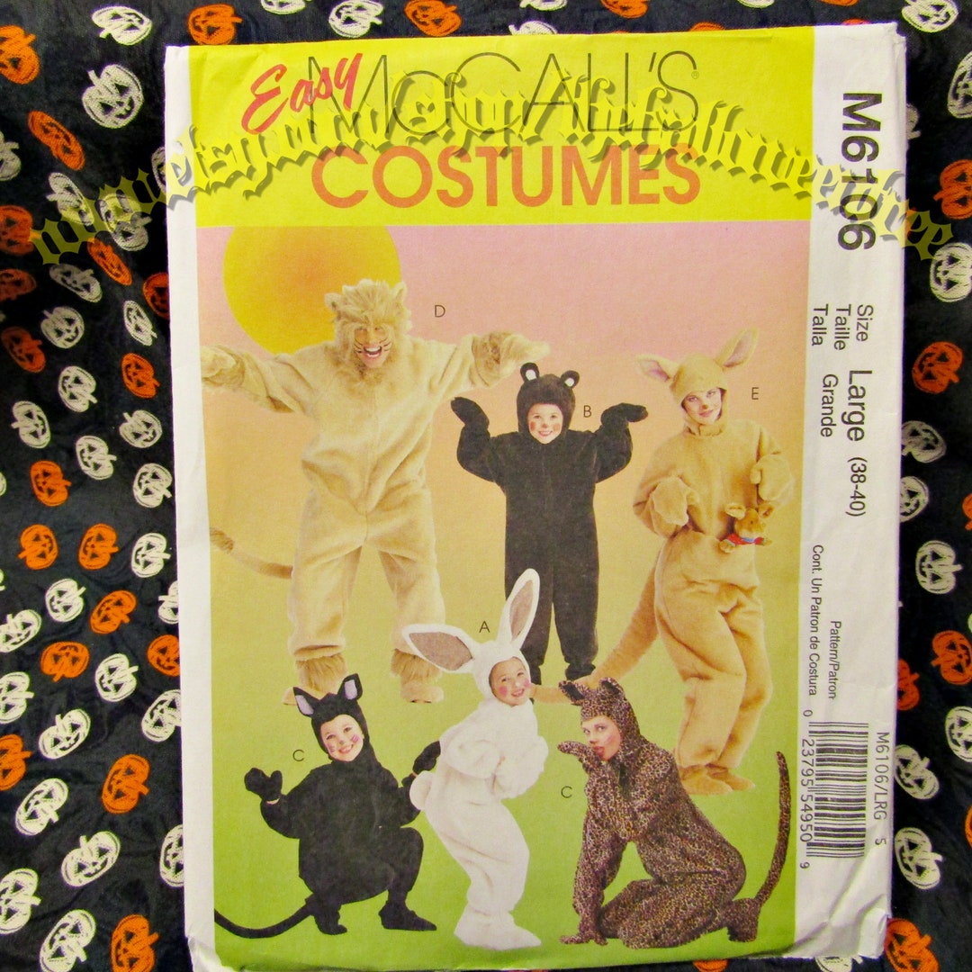Mccalls 6106 Kigurumi Sewing Pattern Cat, Bunny Bear, Kangaroo, Lion ...