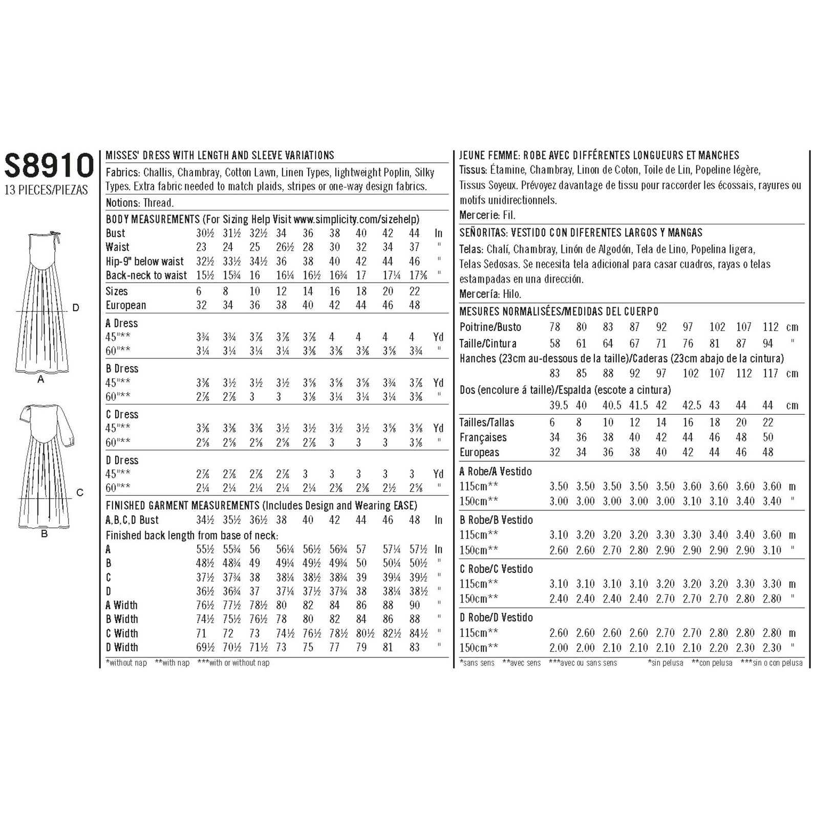 Simplicity 8910 6-14 Classic Dress Versatile SEWING PATTERN - Etsy