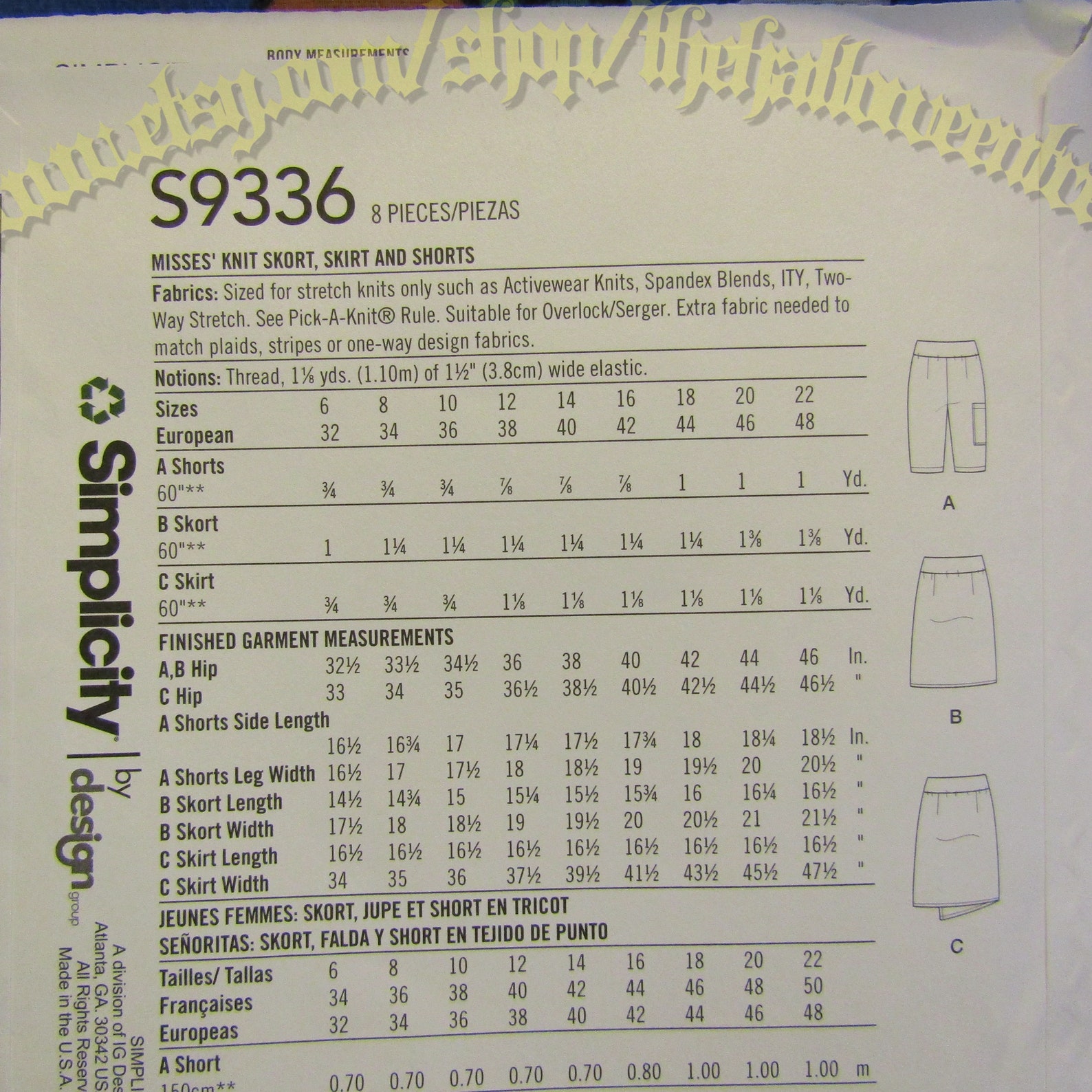 Simplicity 9336 R11091 Wrap Skirt Skorts Shorts Sewing Pattern - Etsy