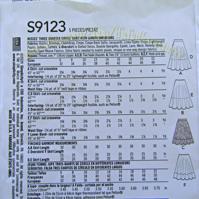 Simplicity 9123 Aka 1200 Boho Skirt Sewing Pattern Misses - Etsy