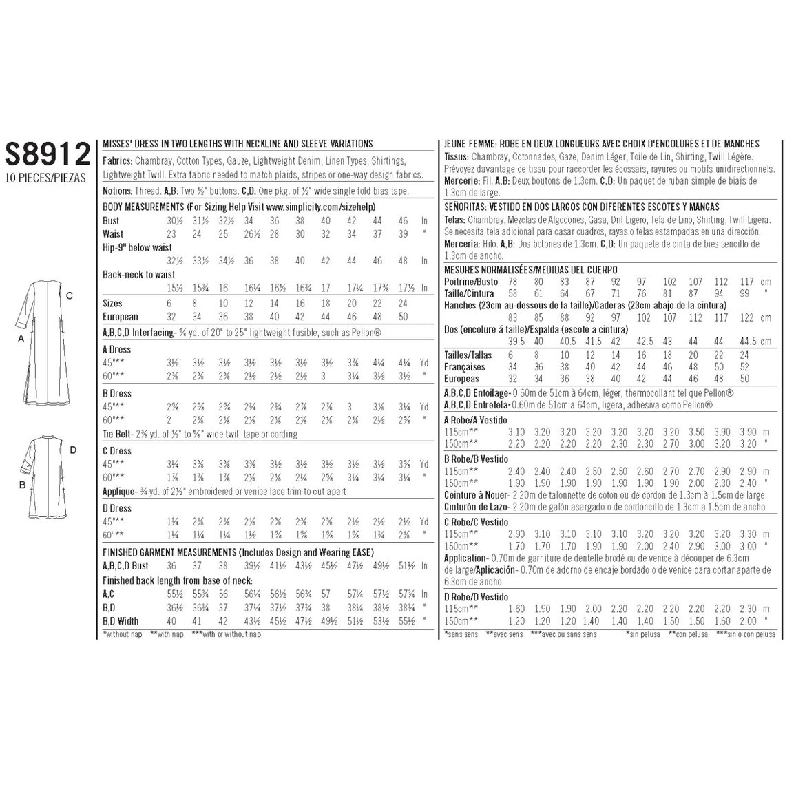 Simplicity 8912 Misses' Dresses Tunic Dress Sewing pattern | Etsy