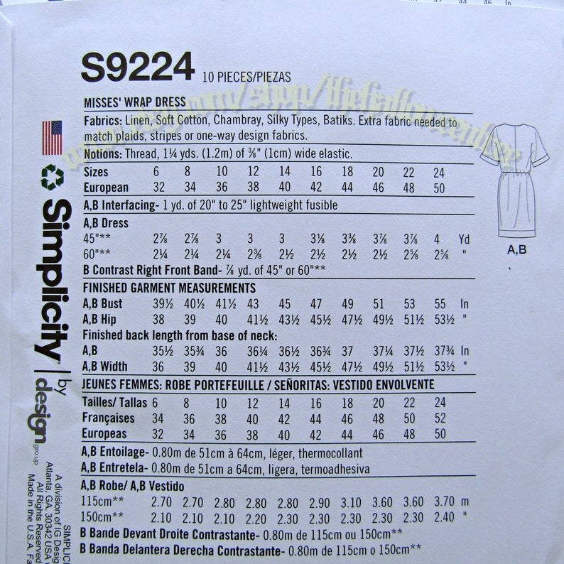 Simplicity 9224 Wrap Dress Sewing Pattern Sizes 16-24 S9224 - Etsy