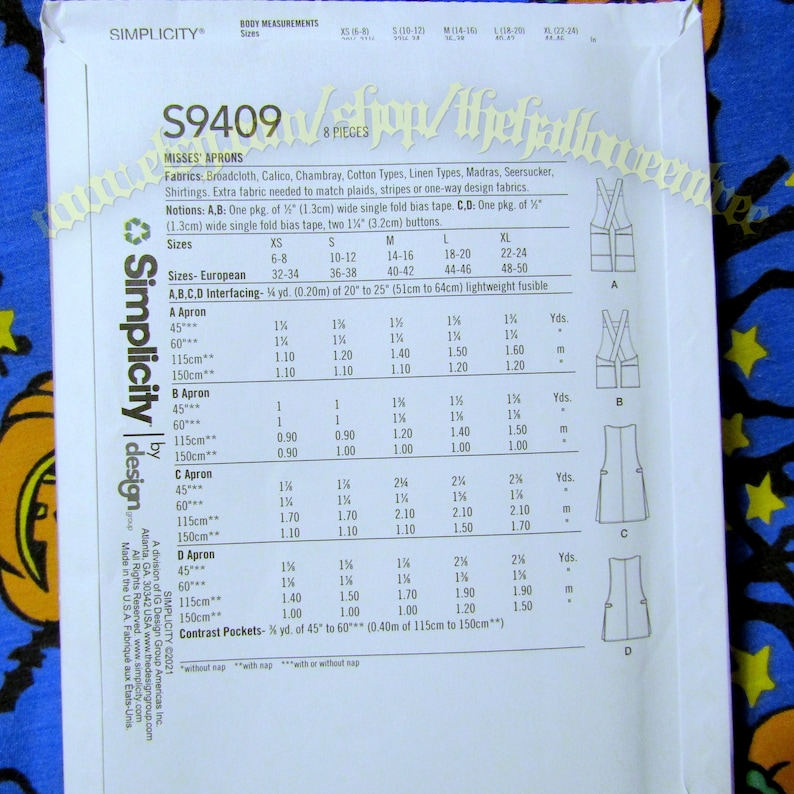 Simplicity 9409 Apron Dress Smock Sewing Pattern Sizes XS-XL S8816 9409 ...