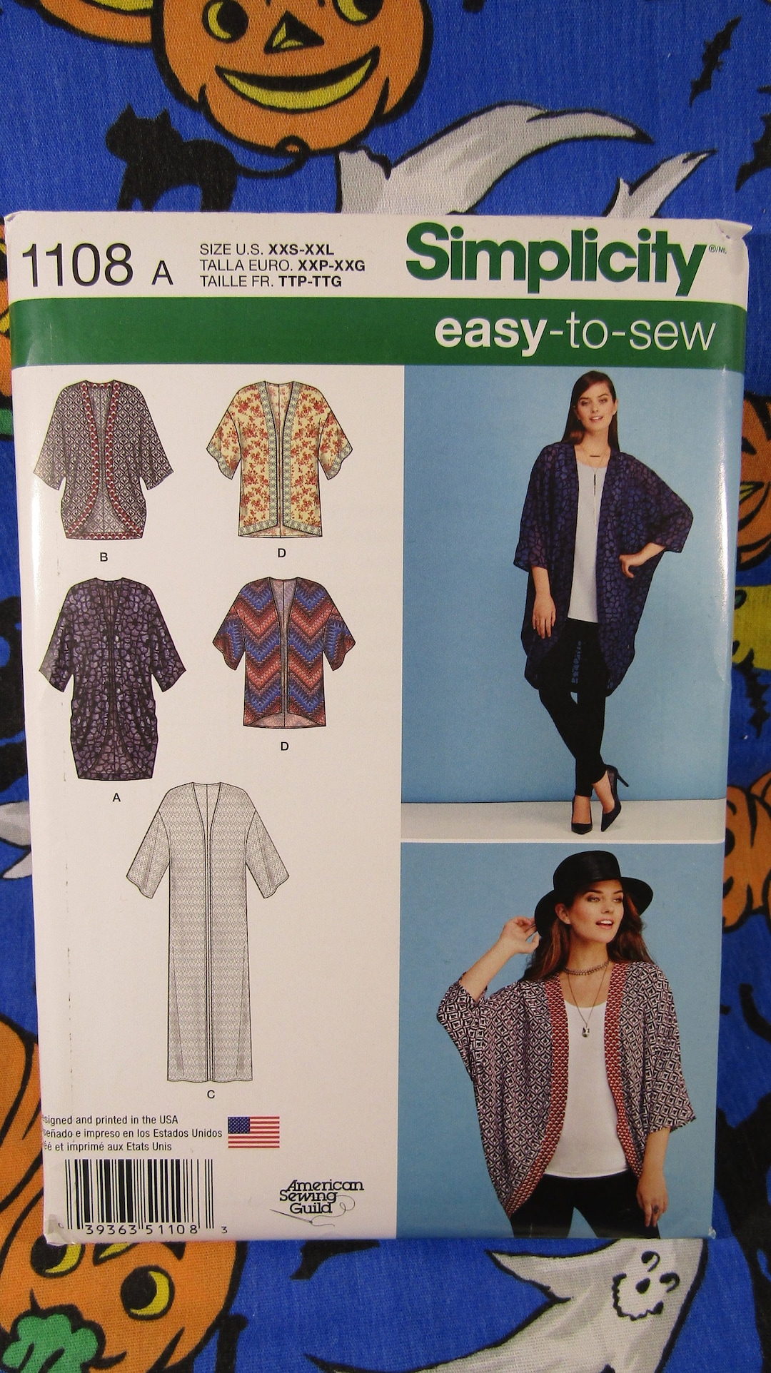 Simplicity 1108 Kimono Style Cardigan Sewing Pattern XXS-XXL S1108 ...