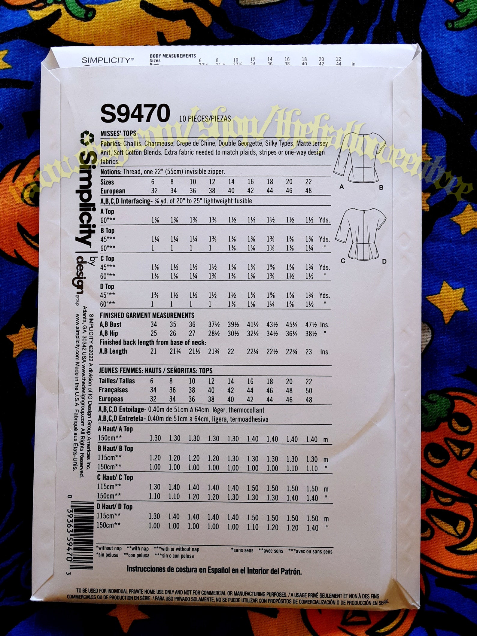 Simplicity 9470 Blouse Tunic Top Sewing Pattern Sizes 6-14 S9470 H5 ...