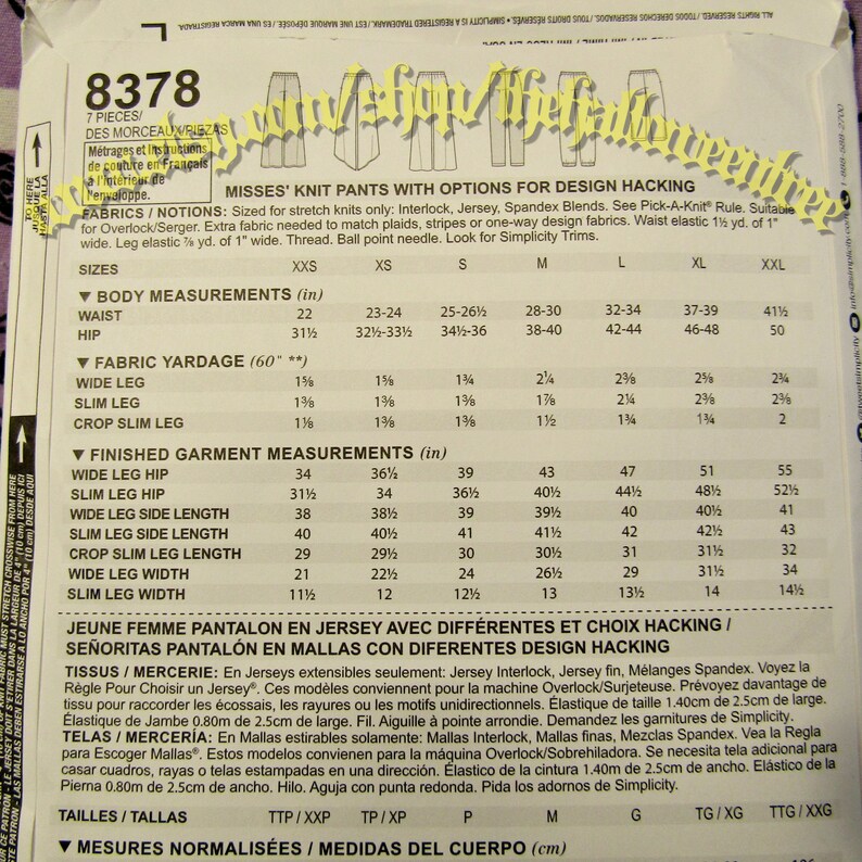 Simplicity 8378 Knit Pants With Two Leg Widths and Options for - Etsy