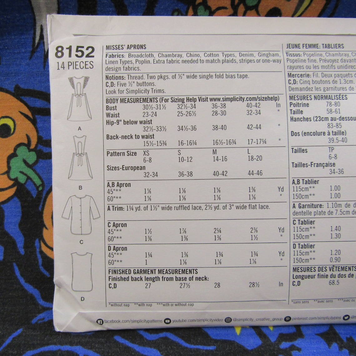 Simplicity 8152 Vintage Style Apron Sewing Pattern Adult Sizes Extra ...