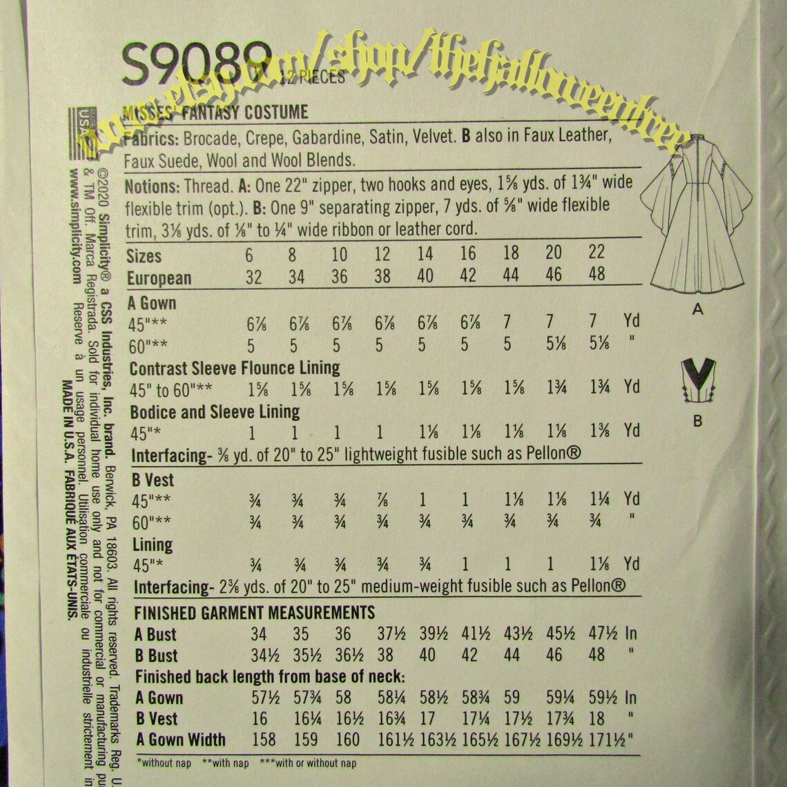 Simplicity 9089 Bell Sleeve Fantasy Dress Gown Sewing Pattern | Etsy
