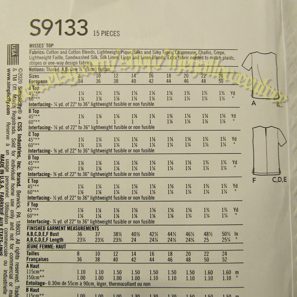 Simplicity 9133 Simple Knit Tshirt Blouse Top Sewing Pattern | Etsy