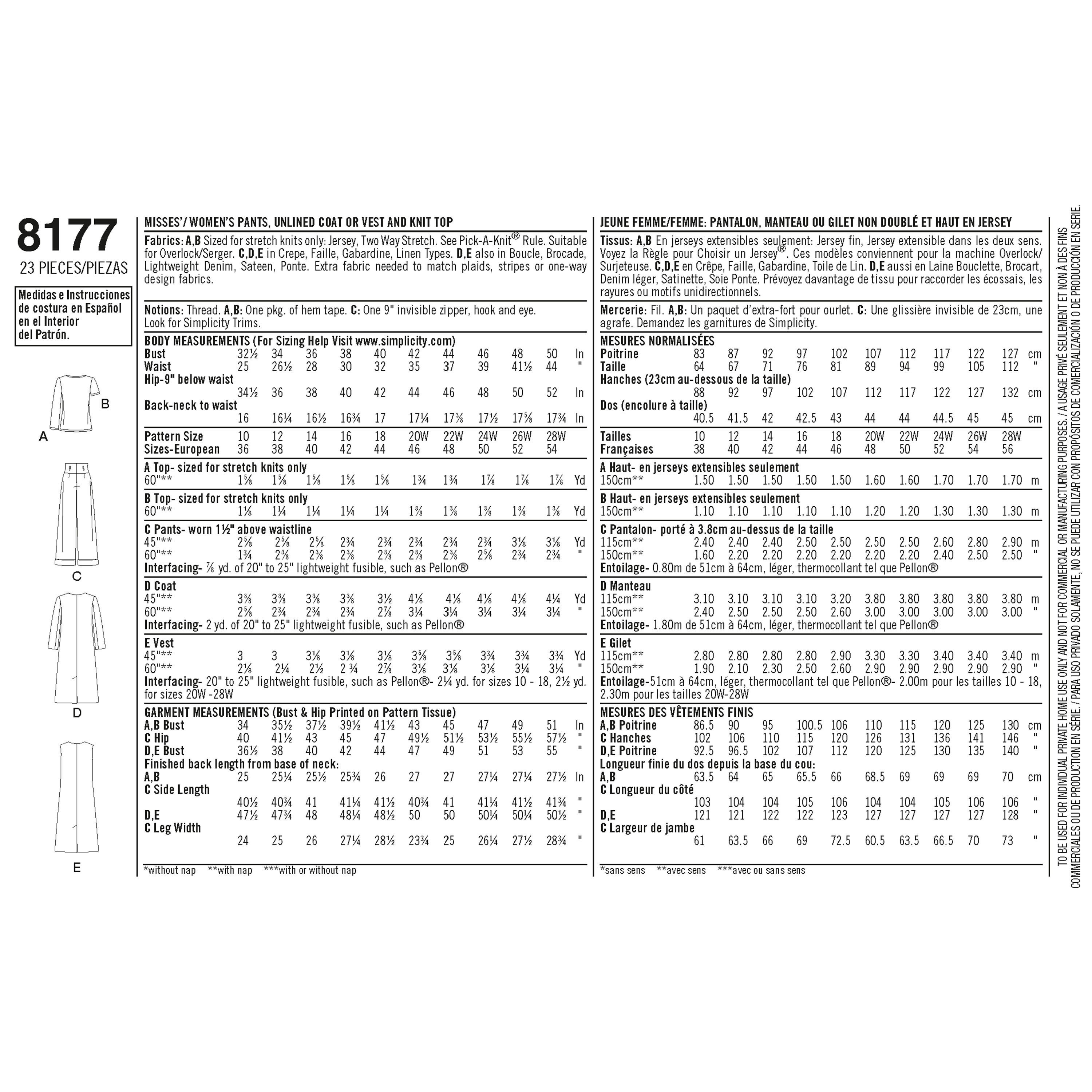 Simplicity Pattern 8177 Mimi G Style Pants Coat or Vest and - Etsy