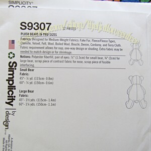 Simplicity 9307 Plushies Stuffed Bear Animal Sewing Patterns Teddy ...