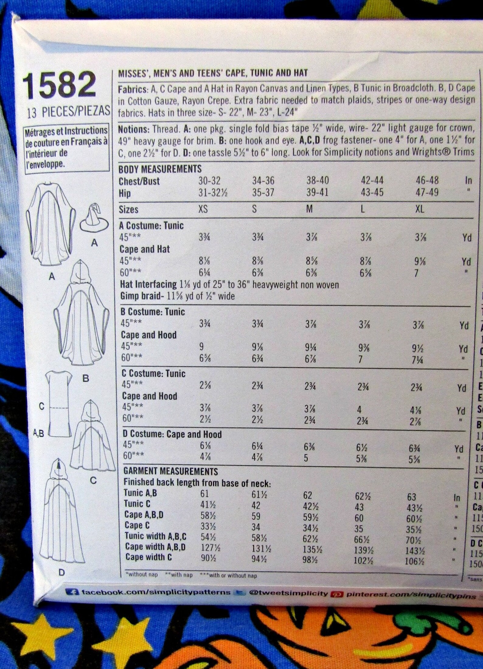 Simplicity 1582 Aka R11579 Cape Cloak Costume Sewing Pattern Adult ...