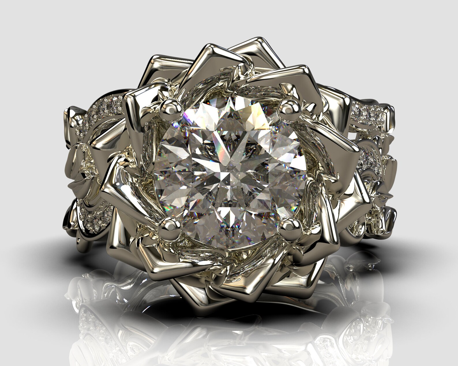 Diamond Flower Ring Diamond Ring Set Unique Ring Set Flower | Etsy