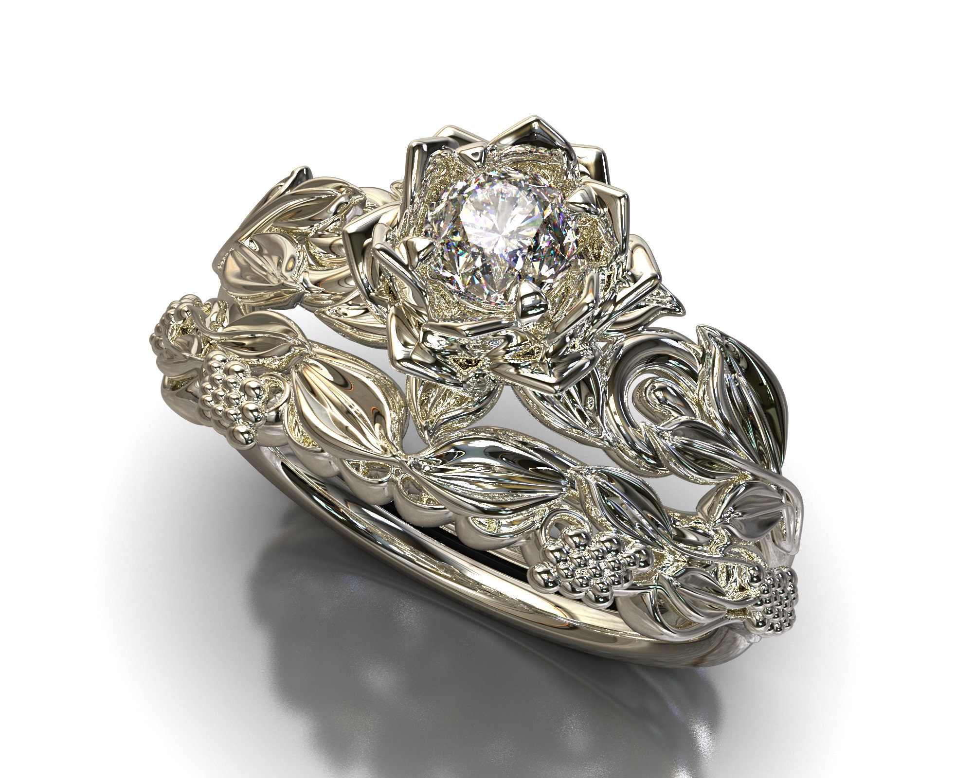 Leaf Engagement Ring, Nature Inspired Engagement Ring, Nature ...