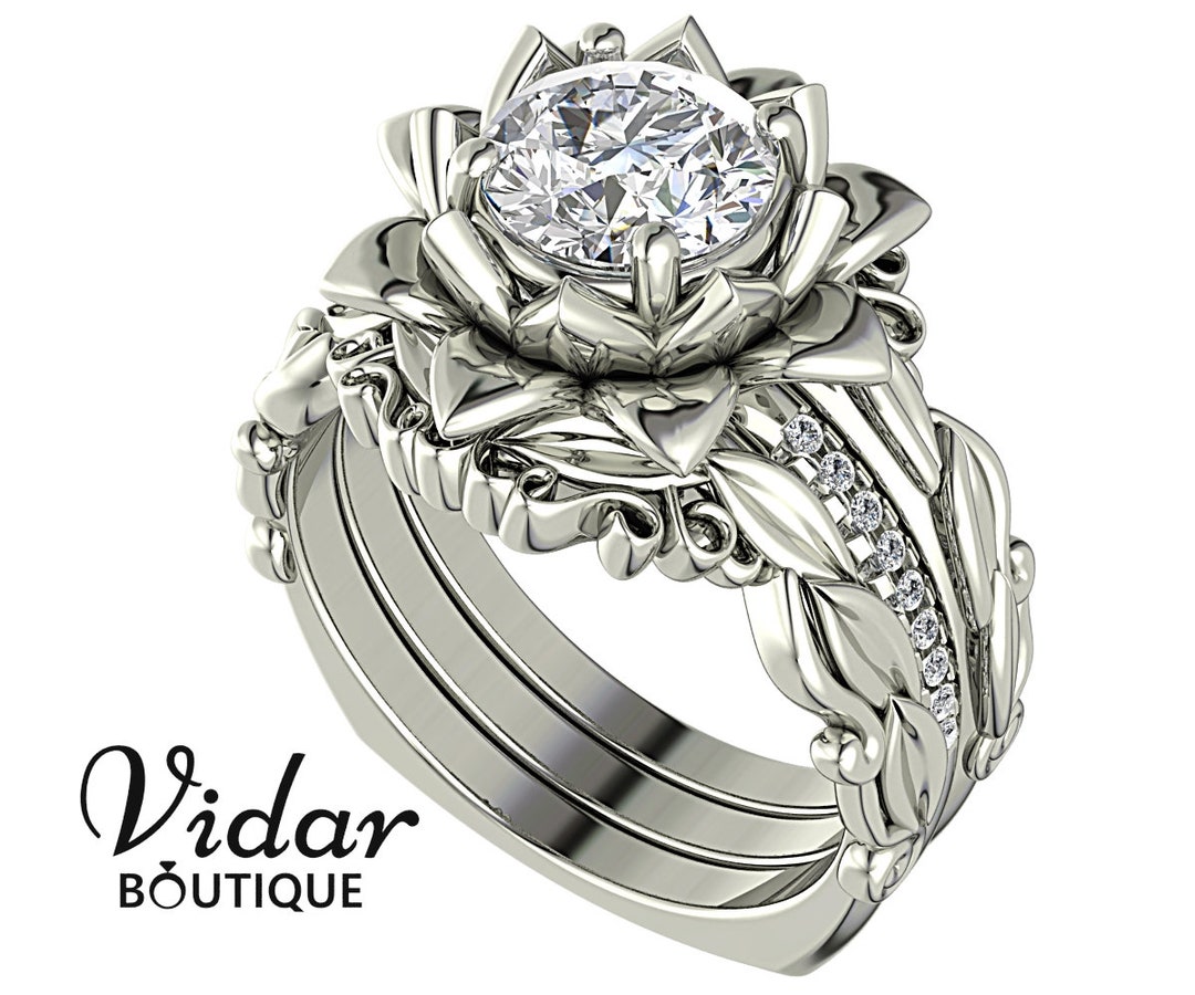 Flower Engagement Ring Wedding Ring Set Diamond Engagement - Etsy