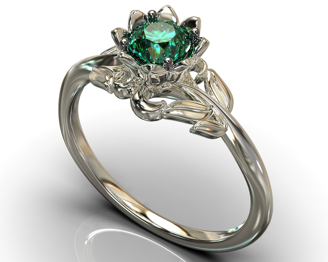 Leaf Ring, Flower Engagement Ring, Flower Emerald Ring, Leaf Emerald ...