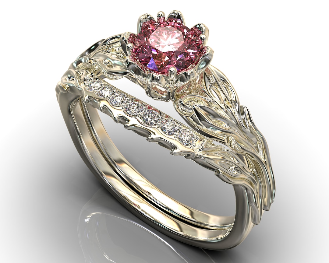 Flower Engagement Ring,wedding Ring Set,pink Diamond Engagement Ring ...