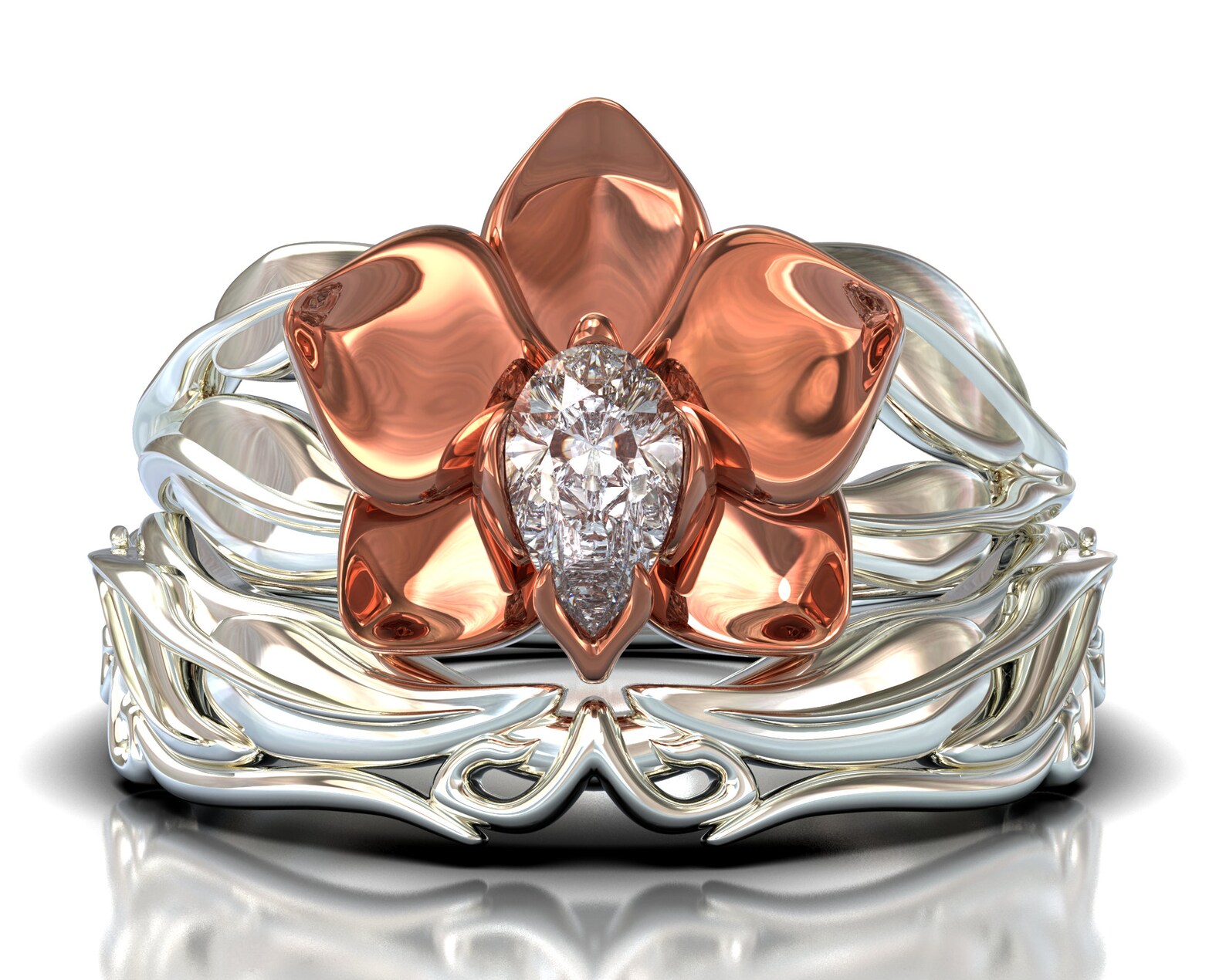 Orchid Engagement Ring, Flower Ring, Flower Ring Set, Flower Engagement ...