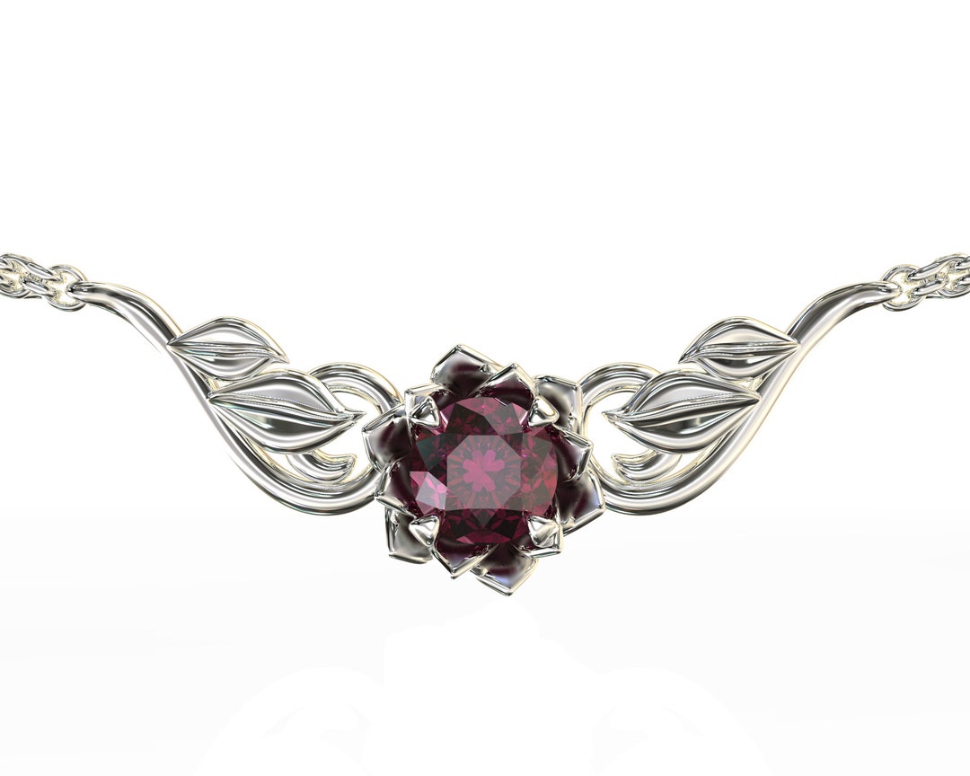Ruby Birth Stone Necklace / Lotus Necklace / Solitaire Ruby Necklace ...
