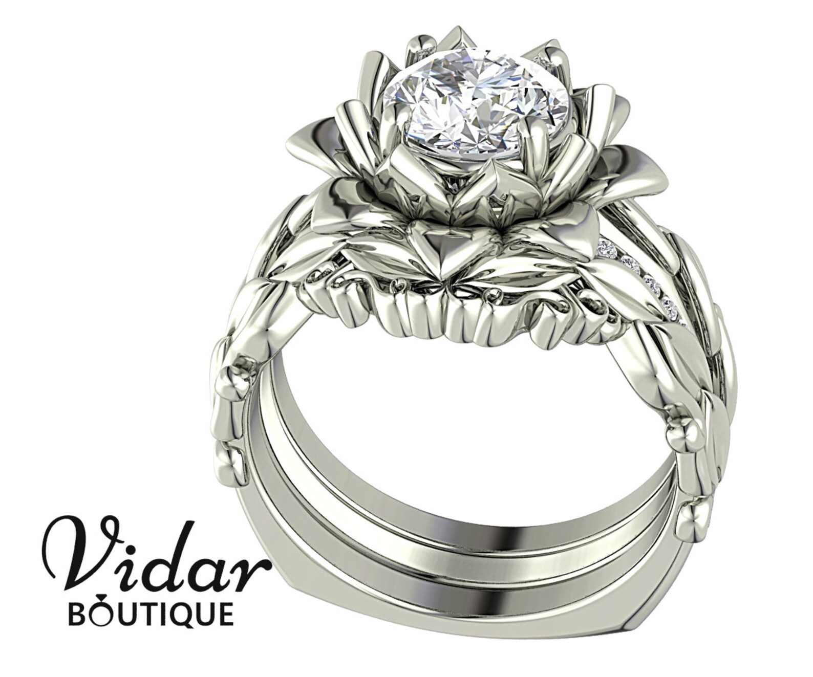 Flower Engagement Ring Wedding Ring Set Diamond Engagement | Etsy