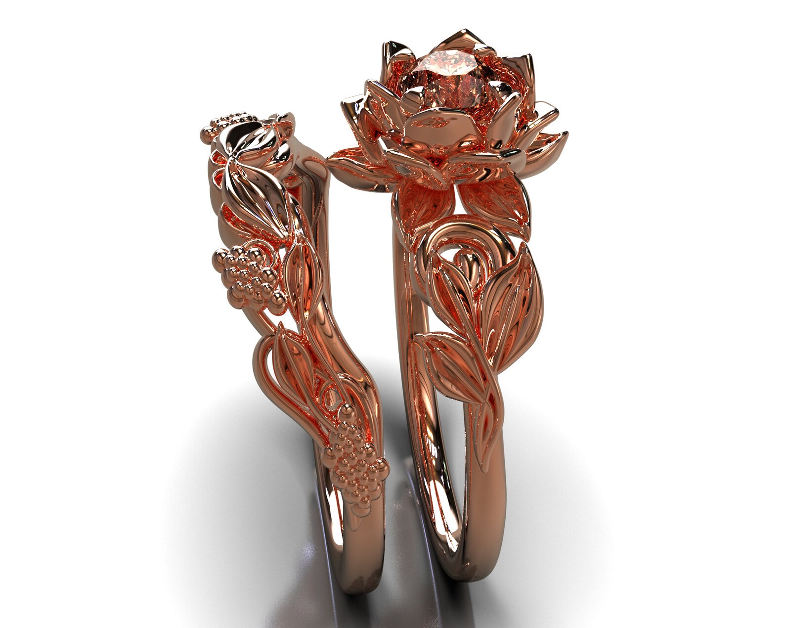 Flower Engagement Ring Rose Gold Leaf Ring Set Leaves Ring - Etsy