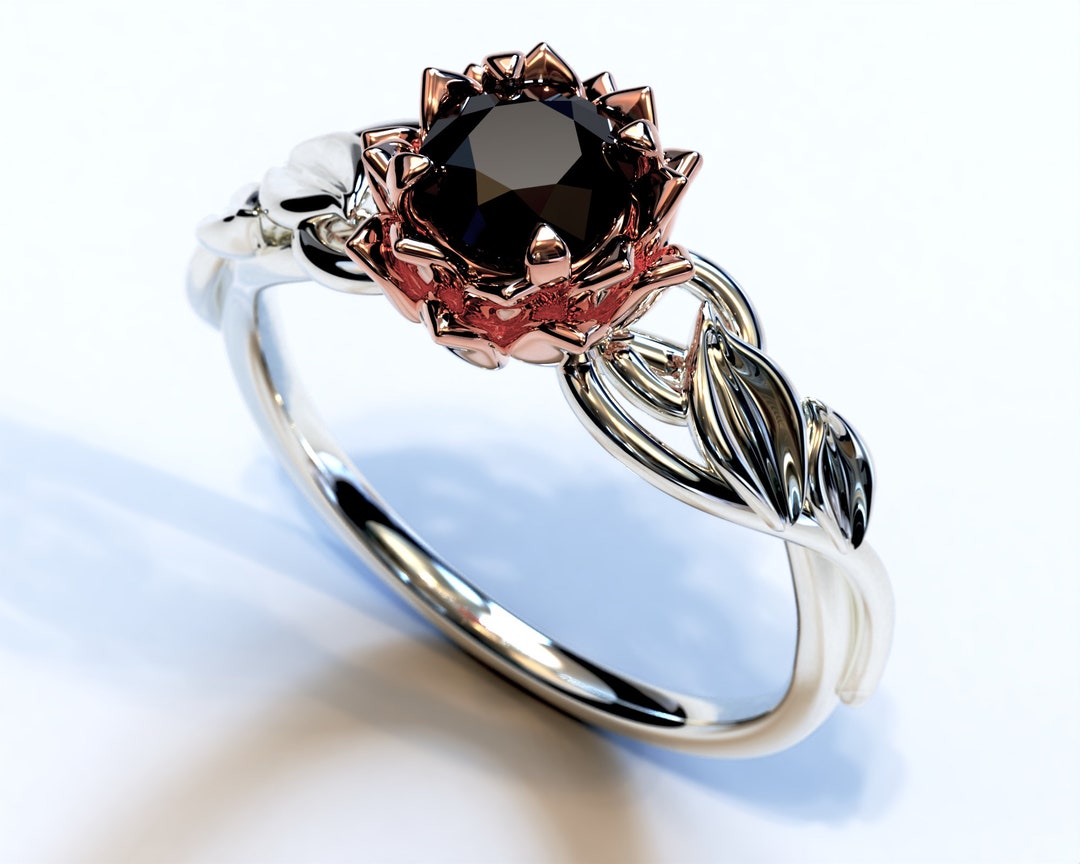 Goth Engagement Ring, Black Diamond Ring, Black Engagement Ring, Black ...