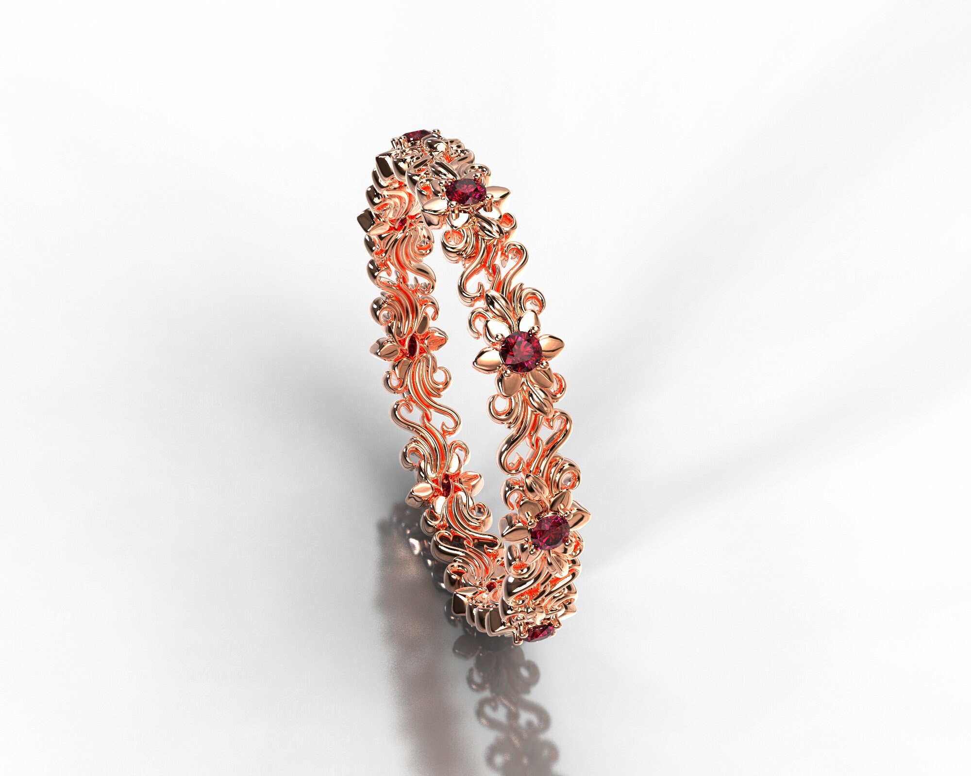 Ruby Wedding Band Vintage Wedding Band Ruby Gold Ring Rose - Etsy